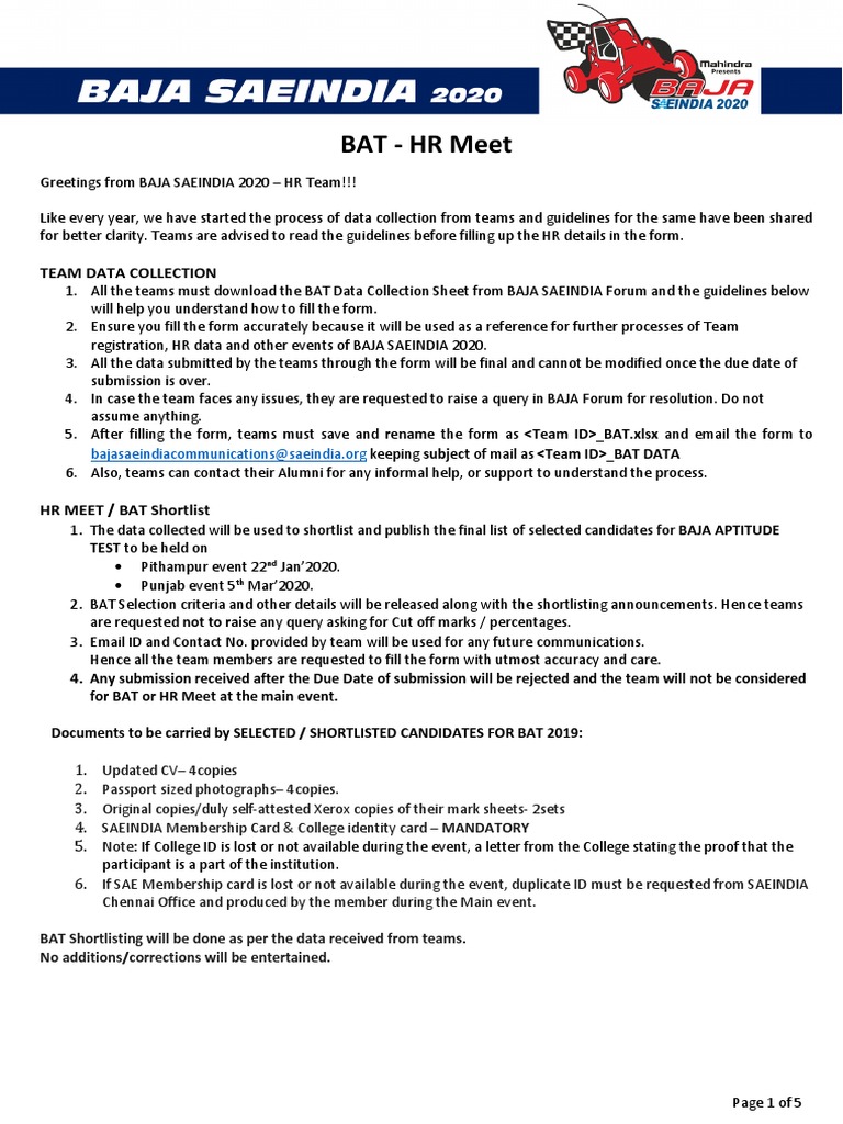 BAJA SAEINDIA 2020 HR Data Guidelines | PDF | Identity Document ...