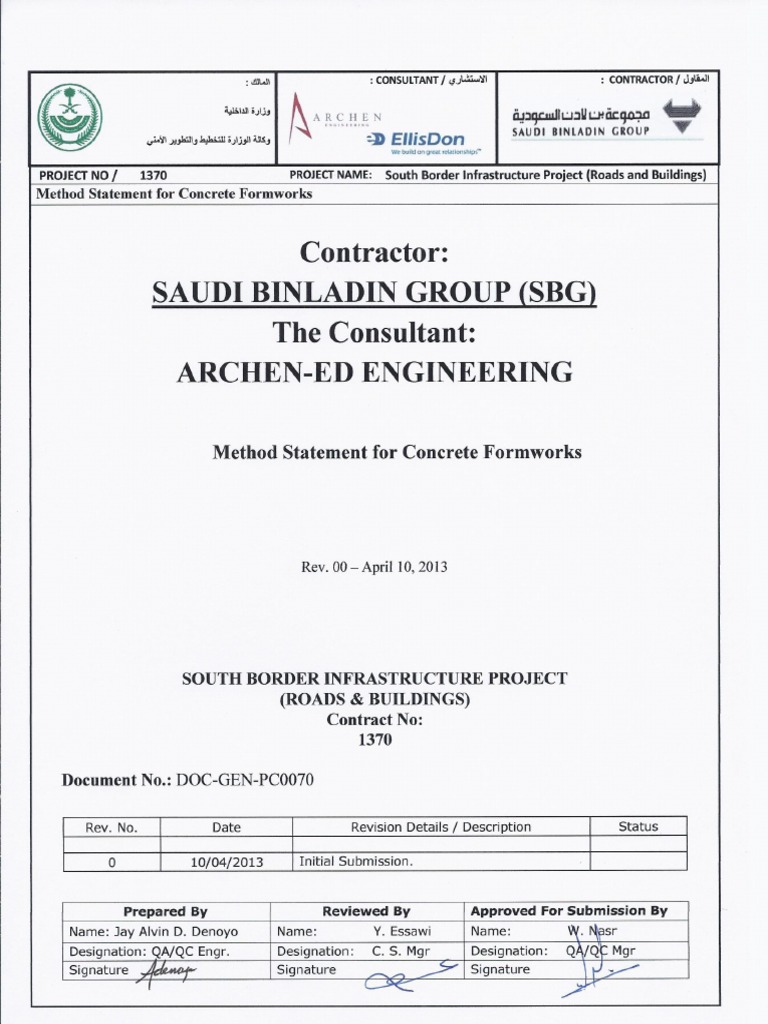 Method of Statement For Concrete Formworks | PDF | Quality Assurance ...