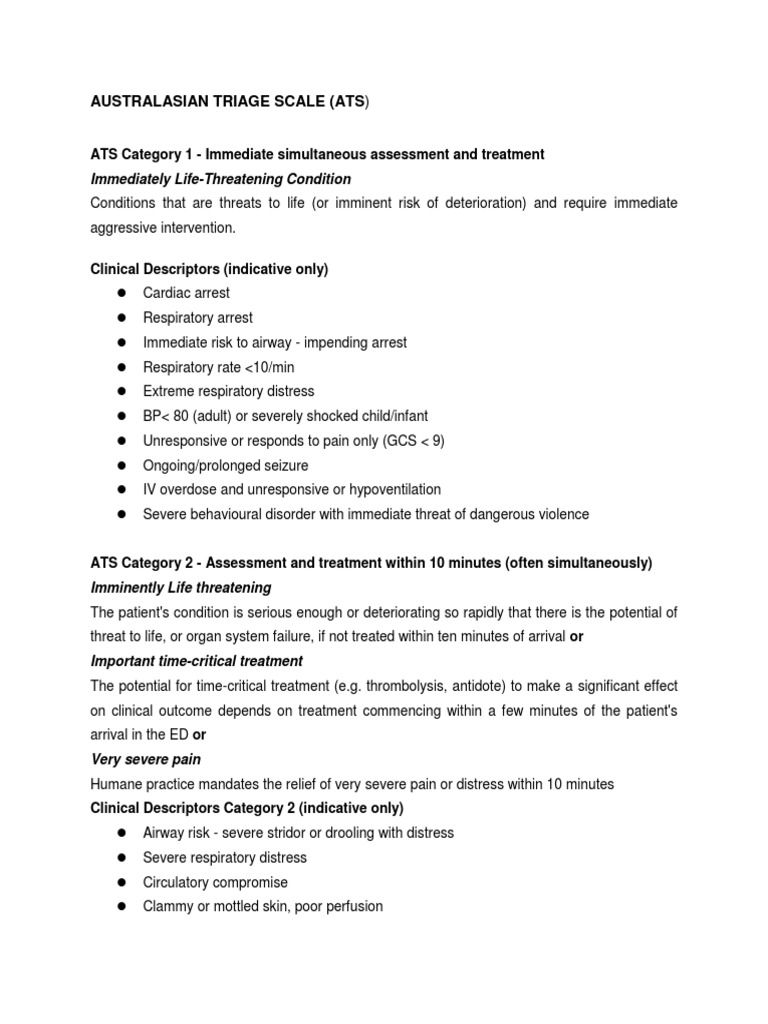 Australasian Triage Scale (Ats) | PDF | Pain | Wound