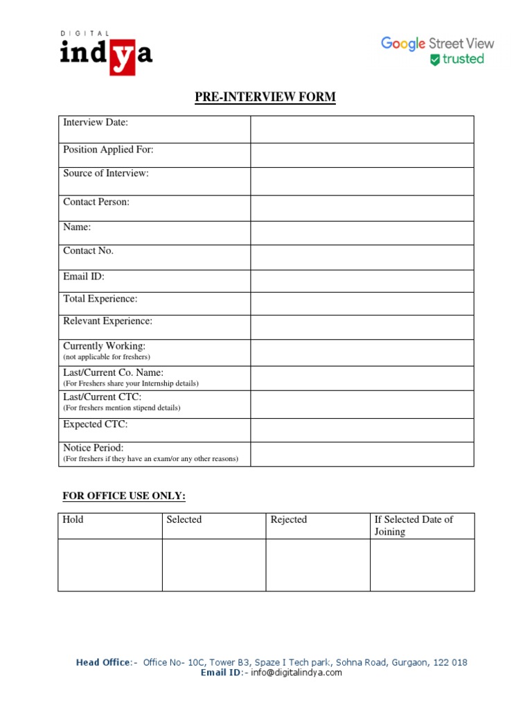 Pre-Interview Candidate Information Form | PDF