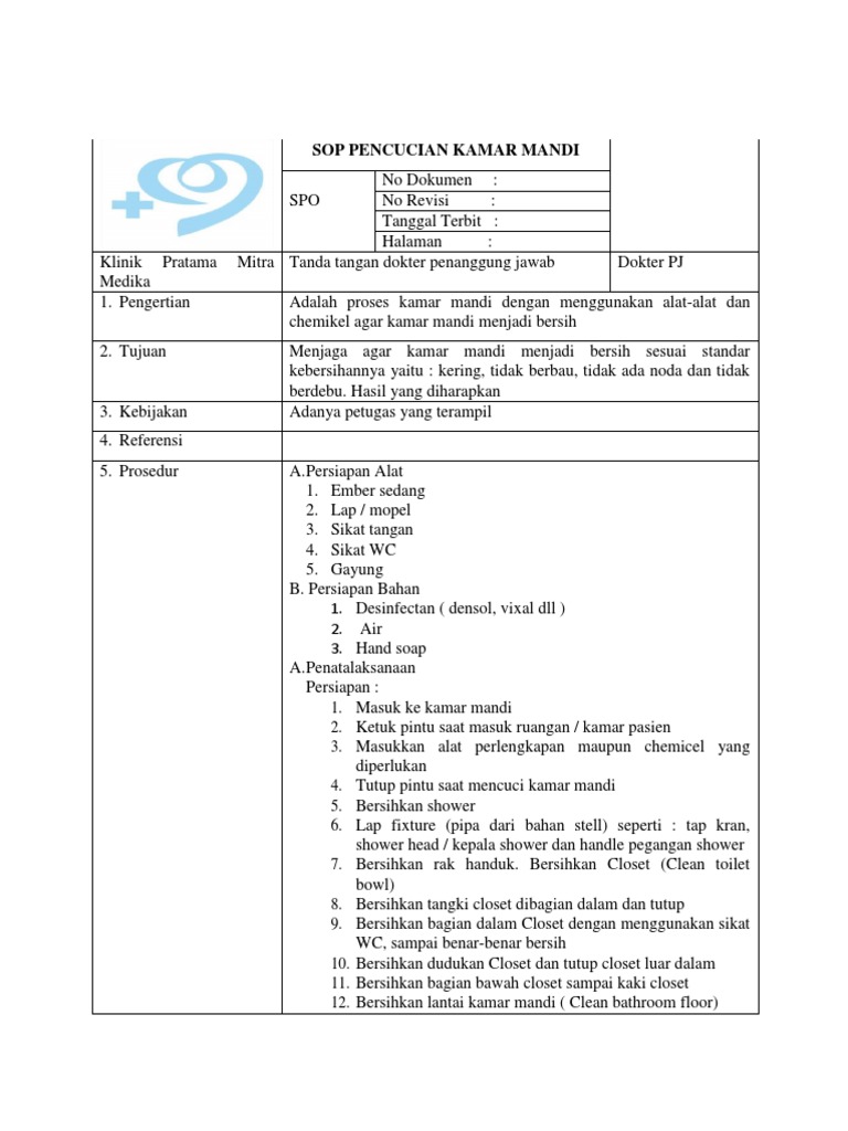 SOP Membersihkan Toilet | PDF