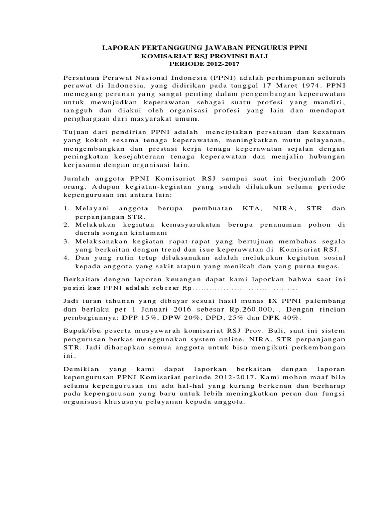 Laporan Pertanggung Jawaban Pengurus Ppni | PDF