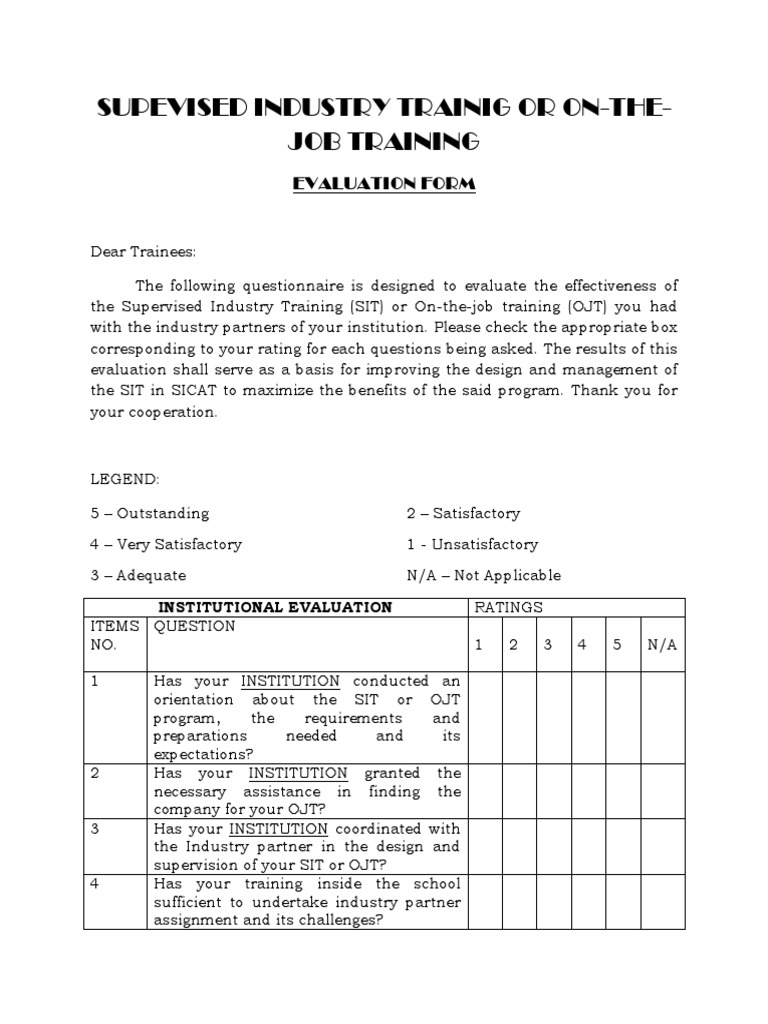 Ojt Evaluation | PDF | Business