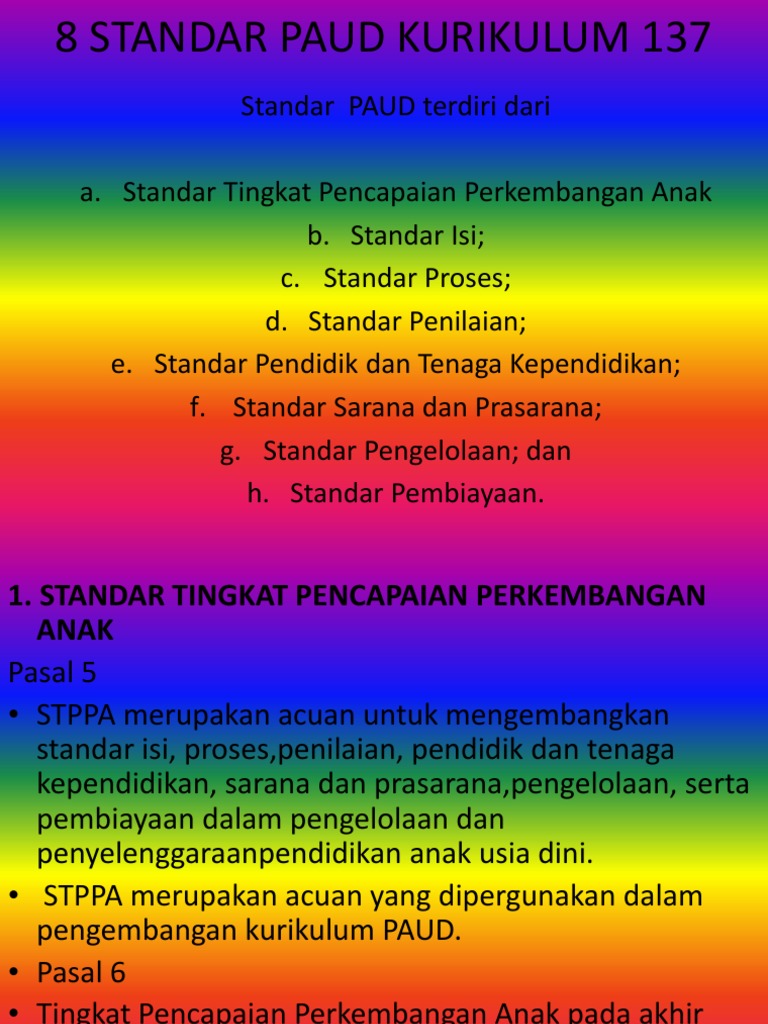8 Standar Kurikulum PAUD 137 | PDF