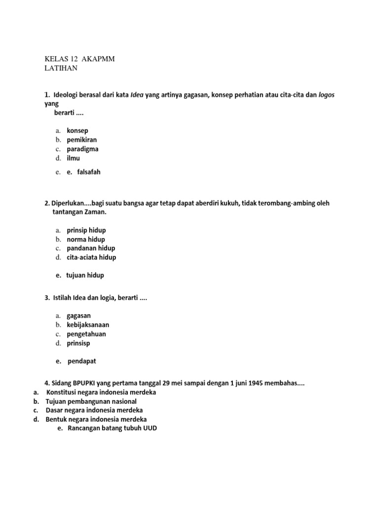 Latihan Soal 1 UAS K12 PKN B +JWB-2 | PDF