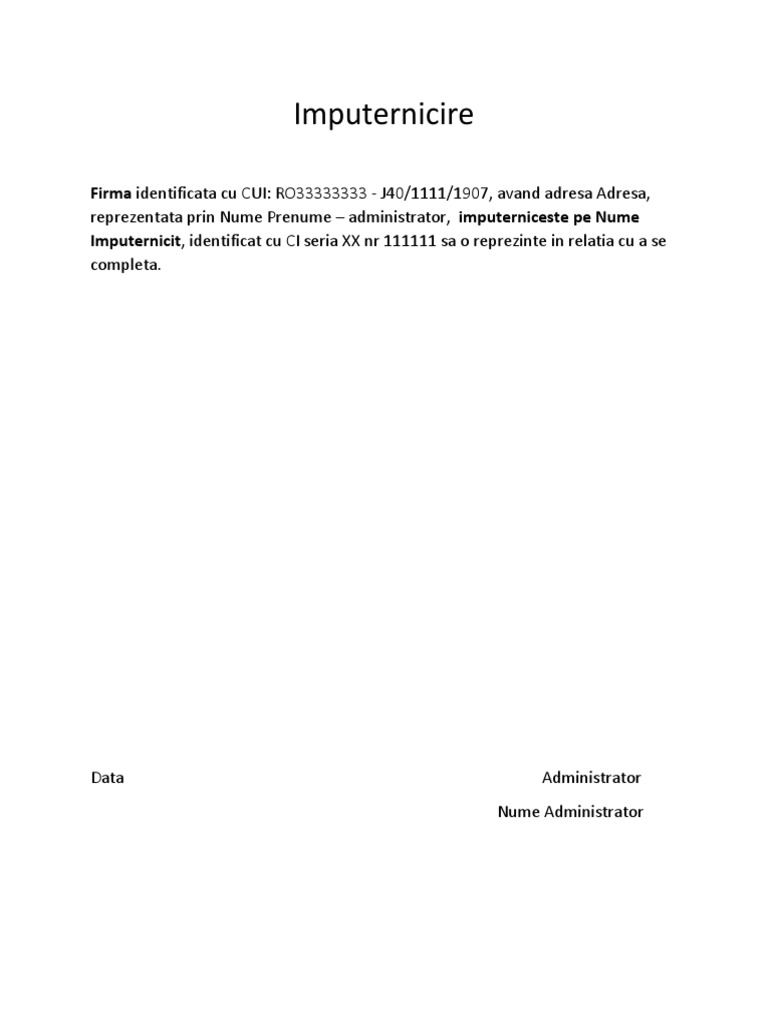 Imputernicire Model | PDF