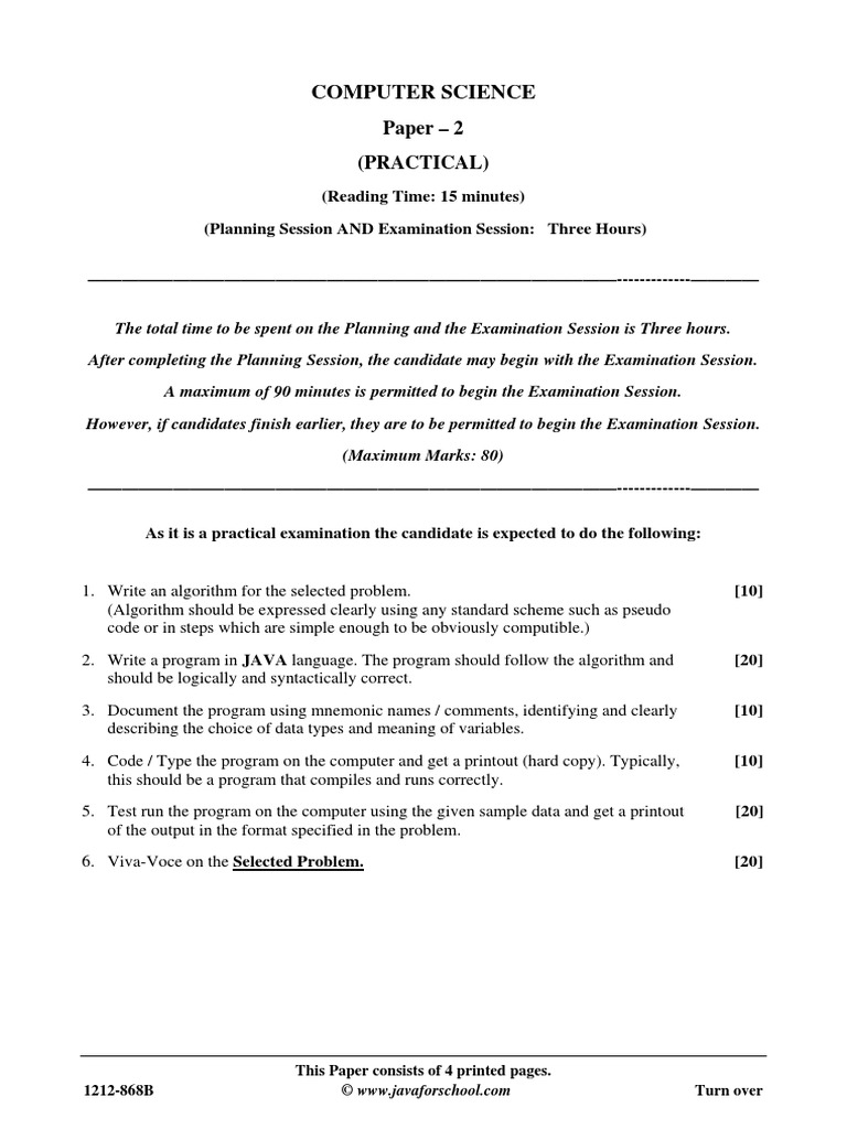 Isc 2012 Computer Science Practical Question Paper PDF | PDF | Computer ...