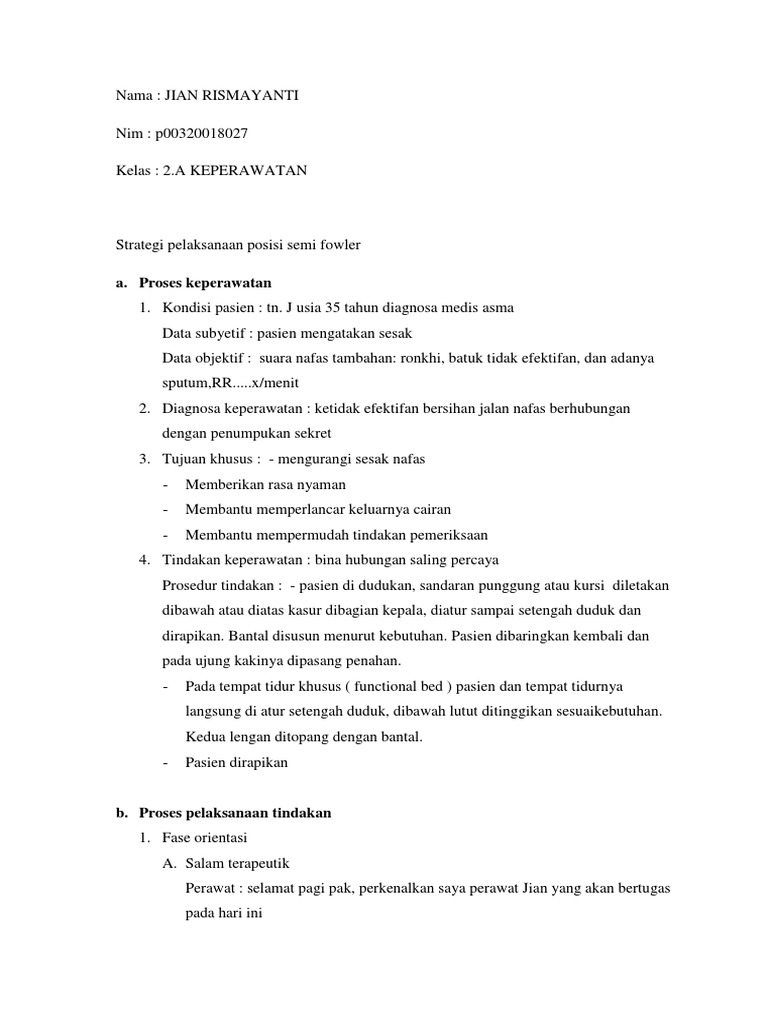 Memposisikan Pasien dengan Semi Fowler | PDF