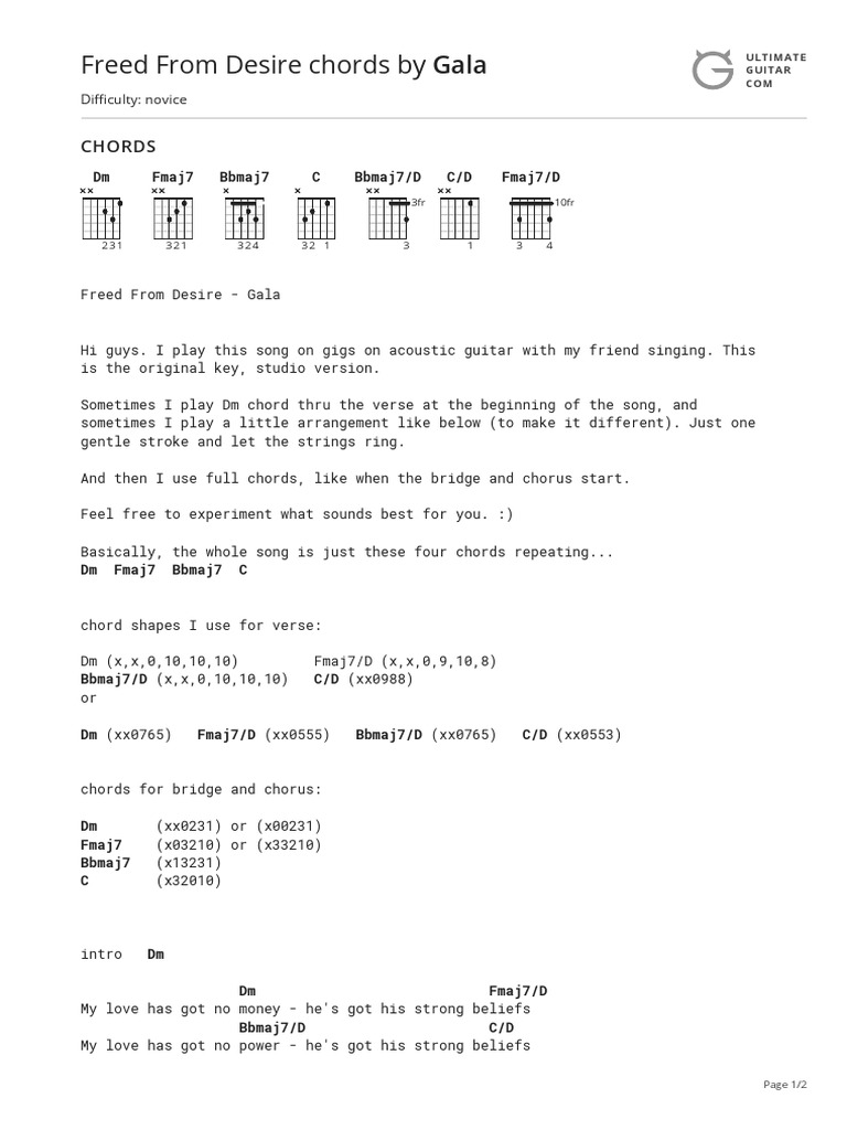 Freed From Desire Chords (Ver 2) by Galatabs at Ultimate Guitar Archive ... Freed From Desire Chords (Ver 2) by Galatabs at Ultimate Guitar Archive ...