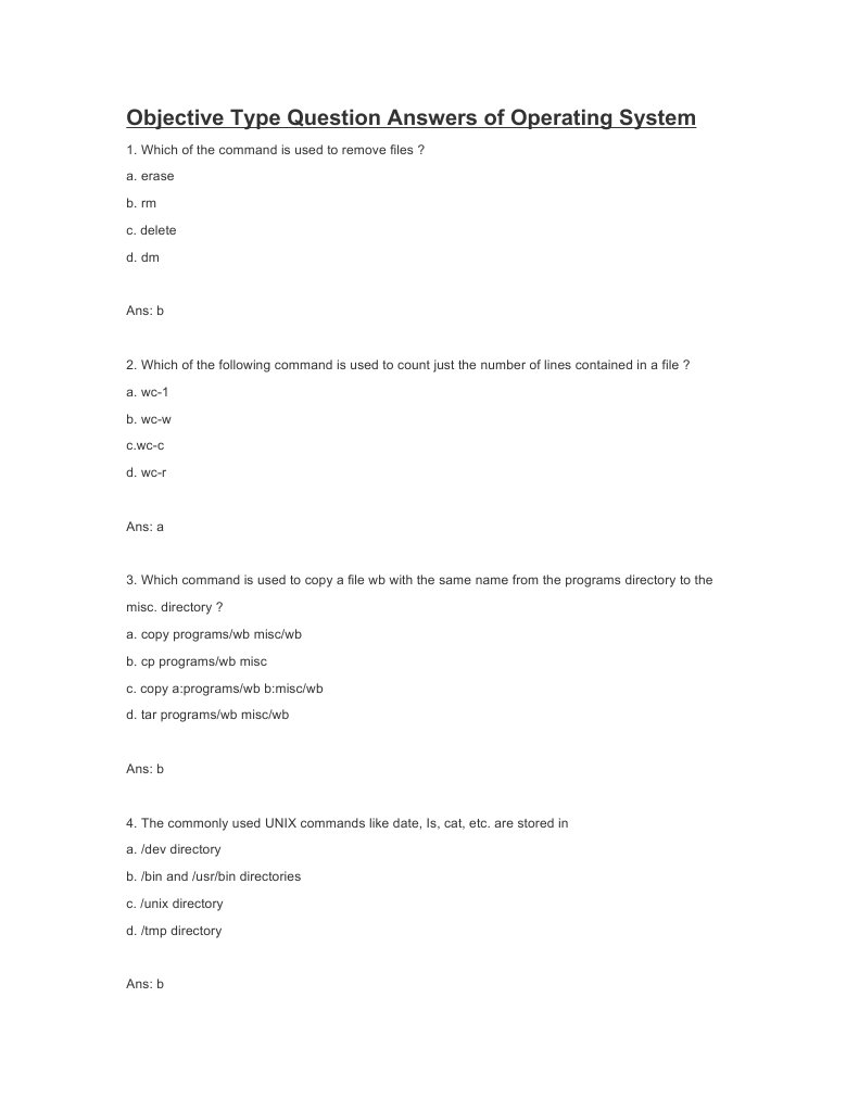 Objective Type Question Answers of Operating System | PDF | Operating ...