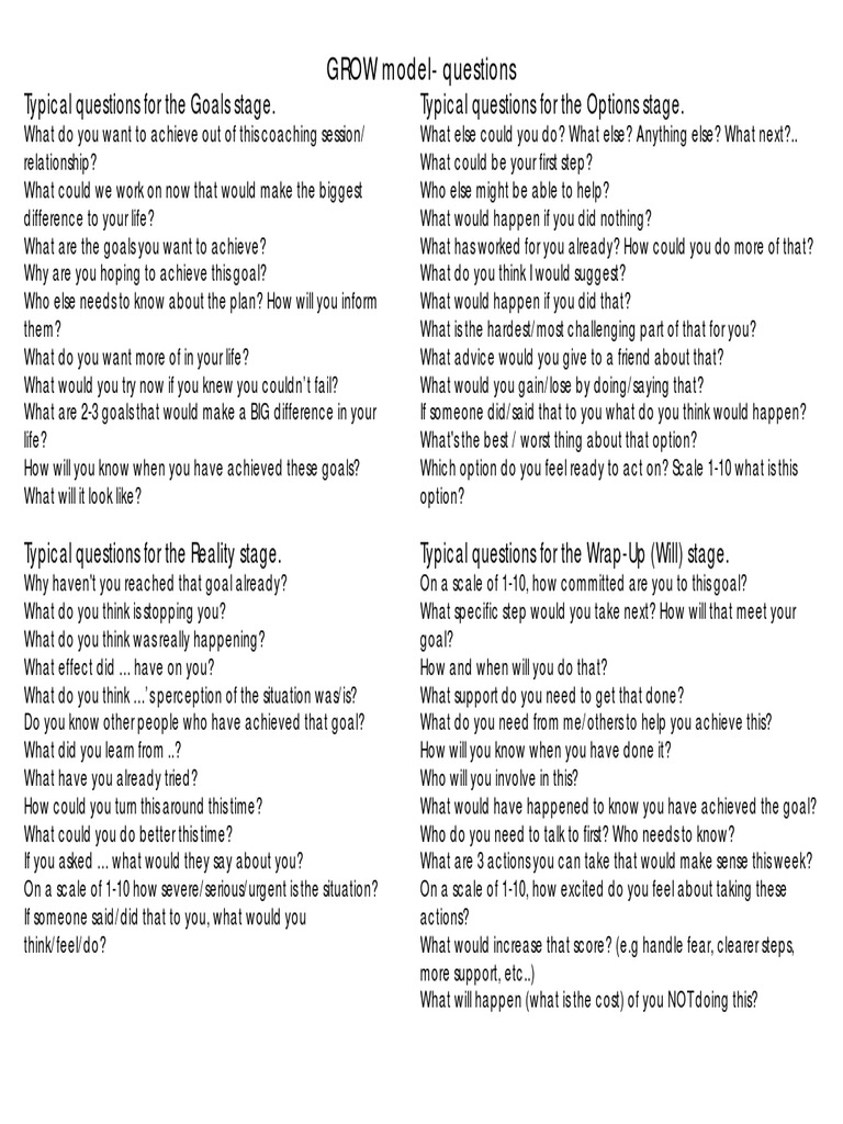 Grow Model Questions PDF | PDF | Goal | Psychological Concepts