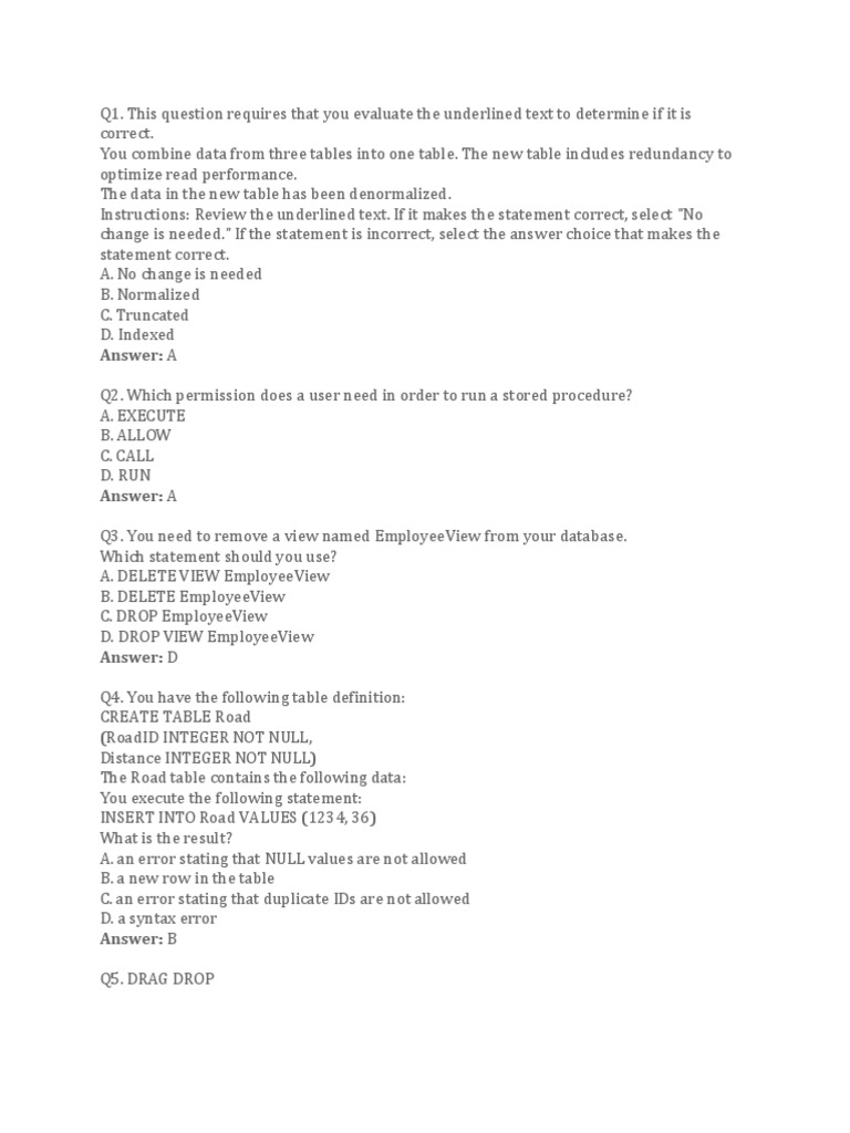 Database Fundamentals 98-364 Practice Tests | PDF | Database Index | Sql