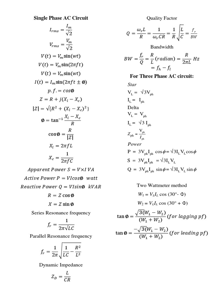 Important Formula For Bee | PDF