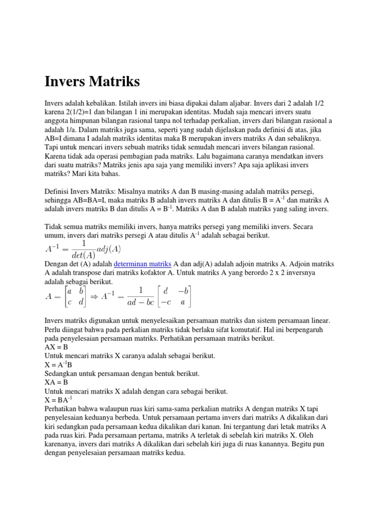 Invers Matriks Tugas | PDF