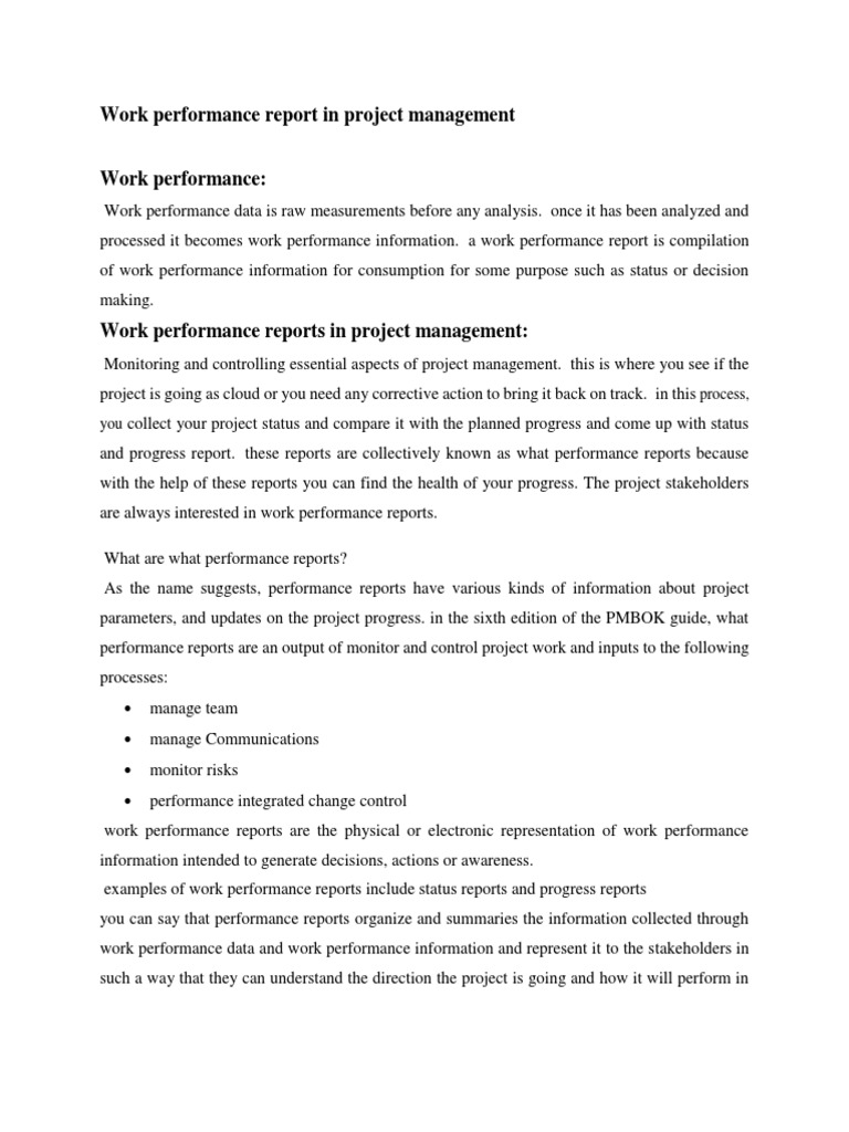 Work Performance Report in Project Management | PDF | Project ...