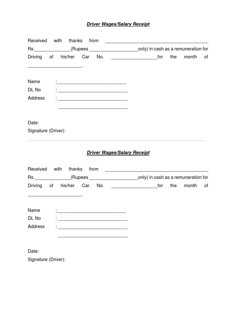 Driver Salary Receipt Template | PDF