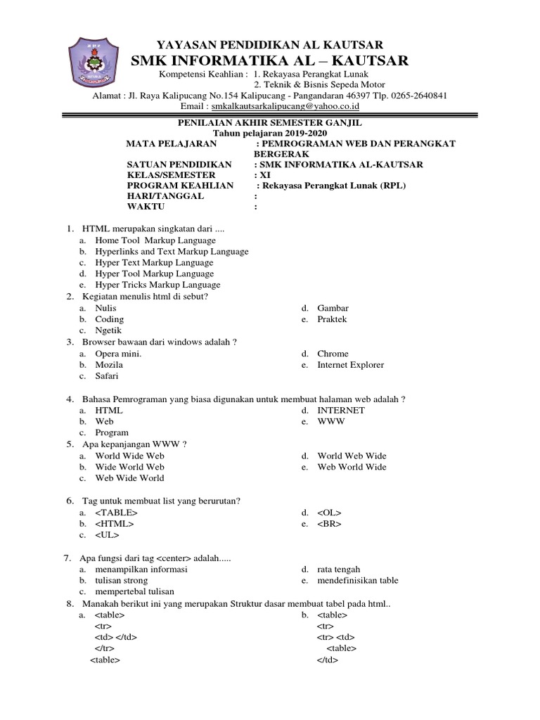 Soal Pemrograman Web Dan Perangkat Bergerak Xi | PDF