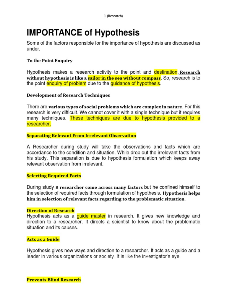 IMPORTANCE of Hypothesis | PDF | Hypothesis | Observation