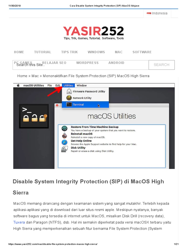 Cara Disable System Integrity Protection (SIP) MacOS Mojave PDF | PDF ...