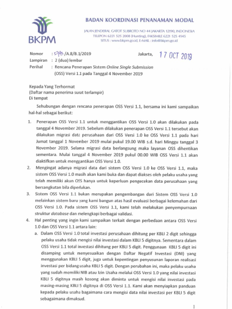 SK-BKPM TERBARU Okt 2019 PDF | PDF