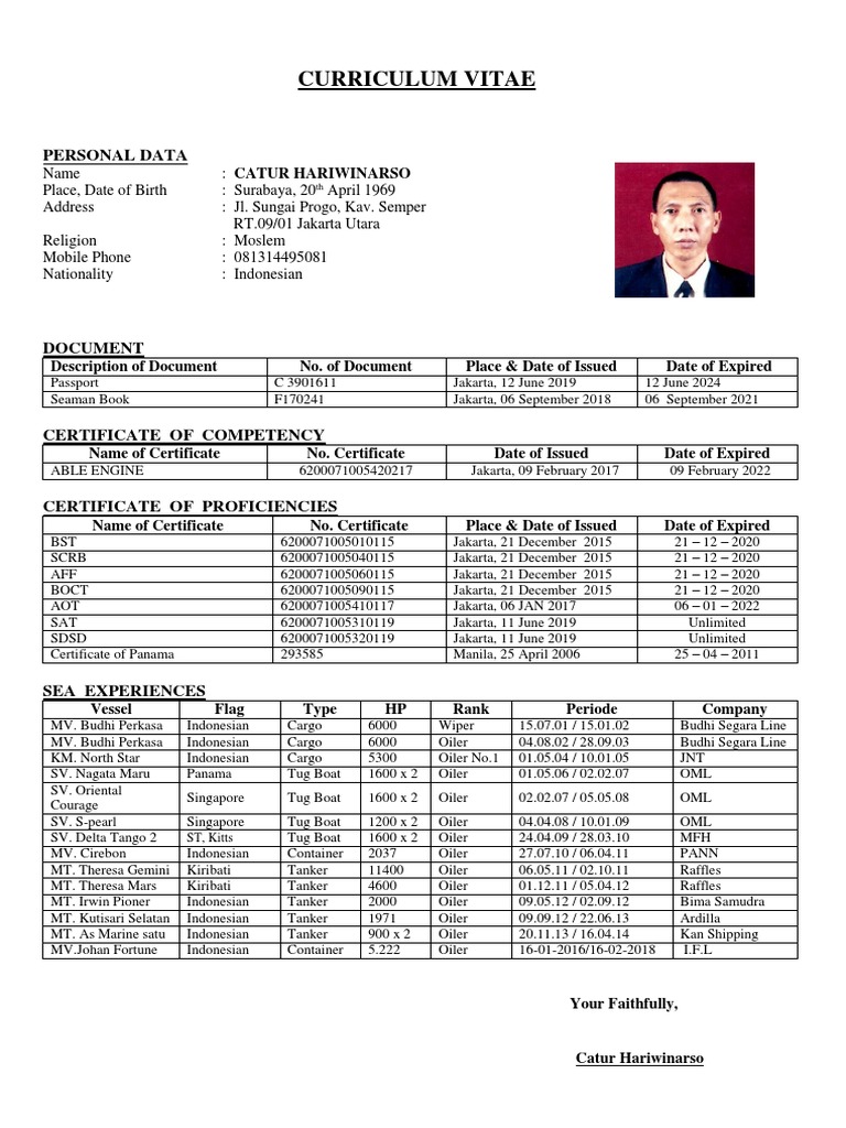 Example CV Sailor | PDF | Shipping | Ships