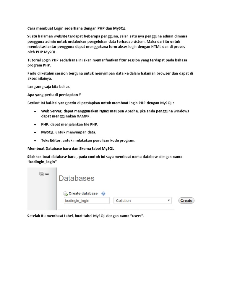 Cara Membuat Login Sederhana Dengan PHP Dan MySQL | PDF