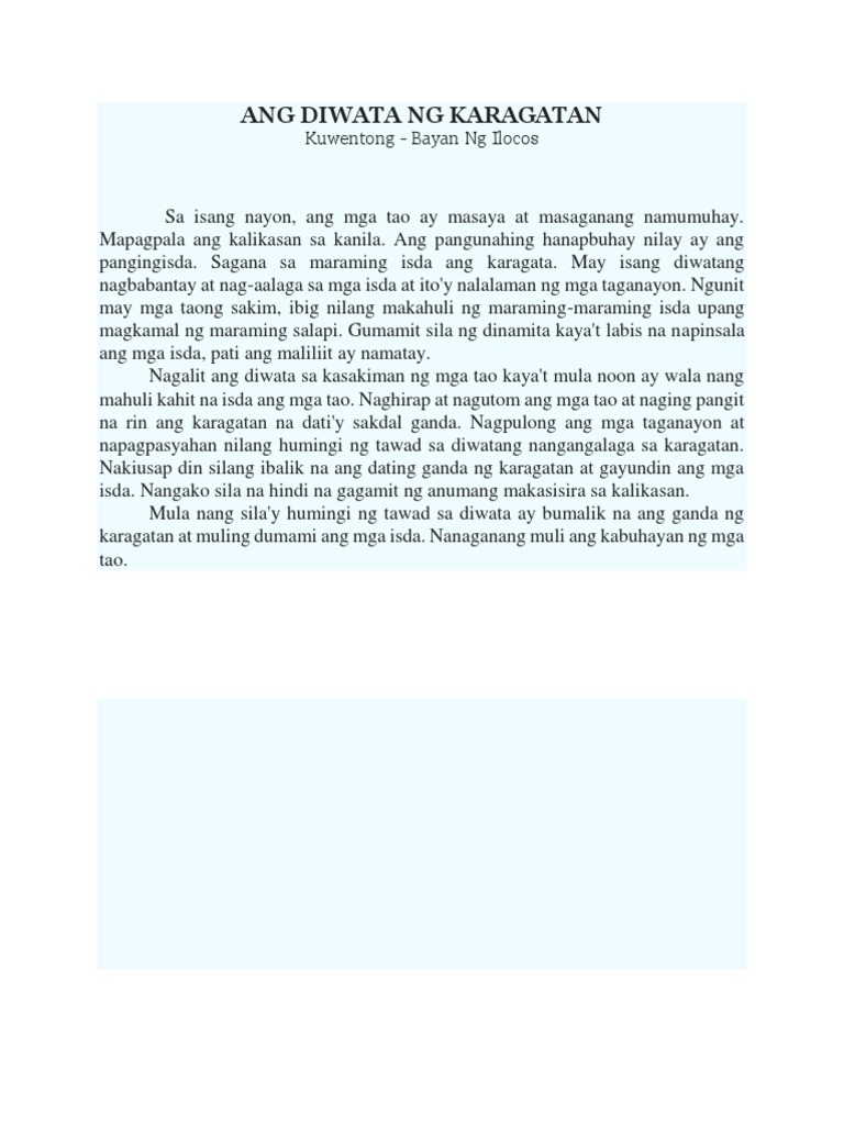 Ang Diwata Ng Karagatan Kwentong Bayan