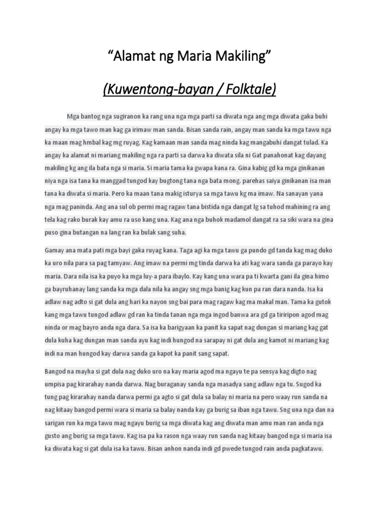 Alamat NG Maria Makiling - Translated | PDF