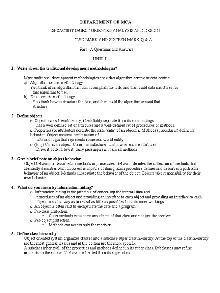 Ooad 2marks Pdf Inheritance Object Oriented Programming Class Computer Programming 