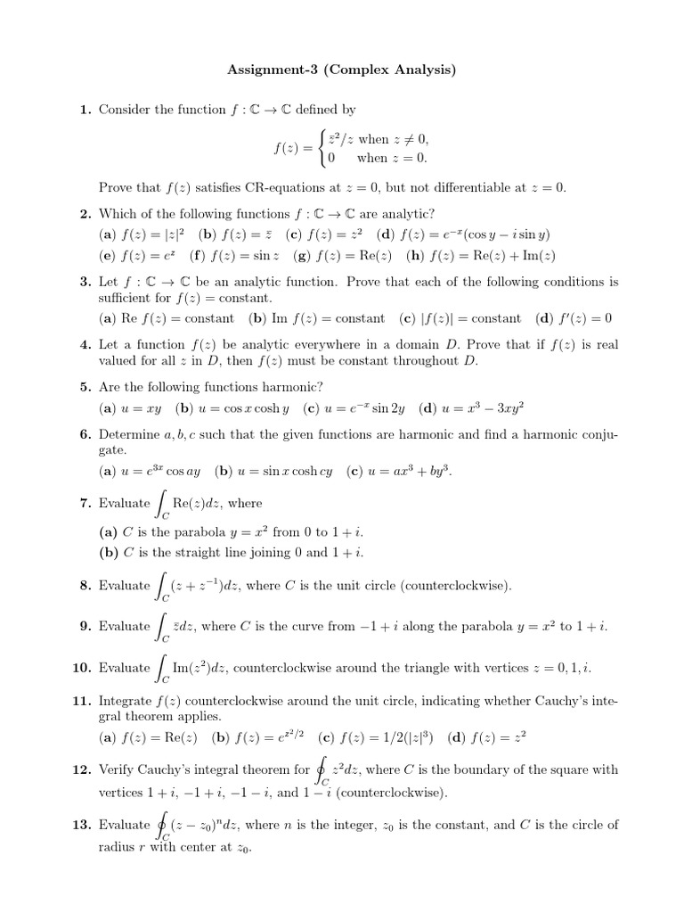 Assignment 3 ComplexAnalysis | PDF | Analytic Function | Function (Mathematics)