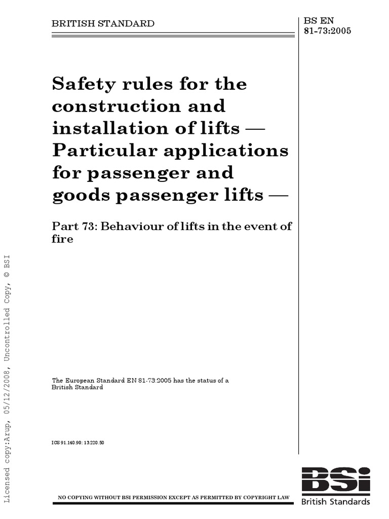 BS en 81-73 Safety Rules For The Construction and Installation of Lifts ...