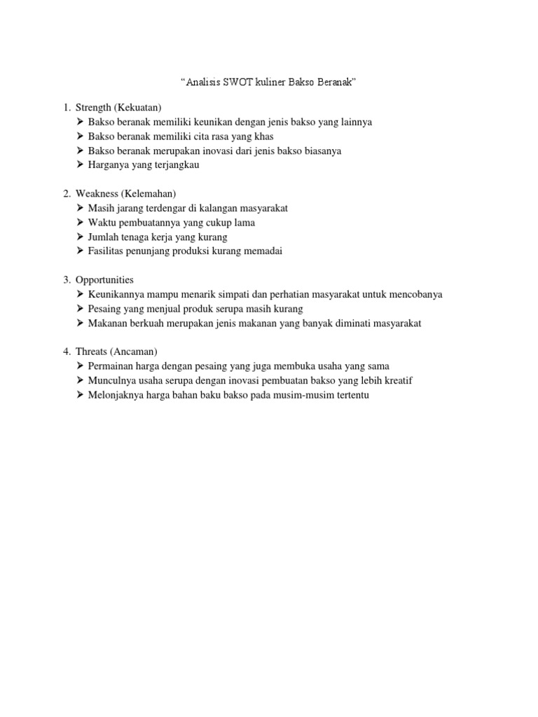 Analisis SWOT Bakso Beranak | PDF