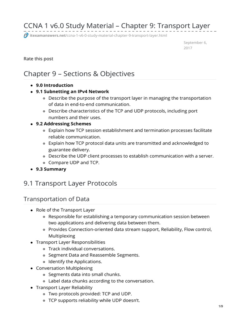 CCNA 1 v60 Study Material Chapter 9 Transport Layer | PDF ...