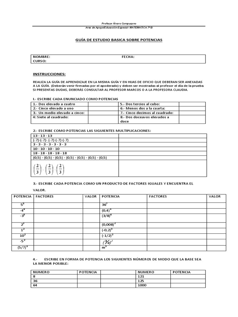 GUIA-POTENCIAS-7º-BASICO-2.pdf | PDF | Enseñanza de matemática