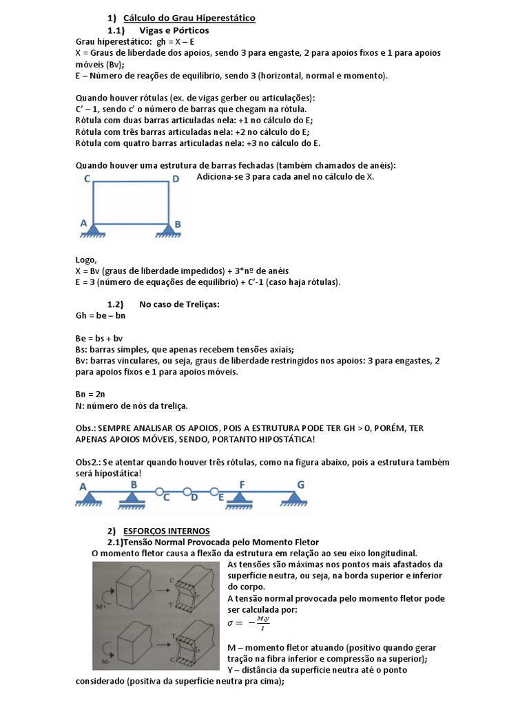 Análise Estrutural - Resumo | PDF | Estresse (Mecânica) | Flexão (Física)