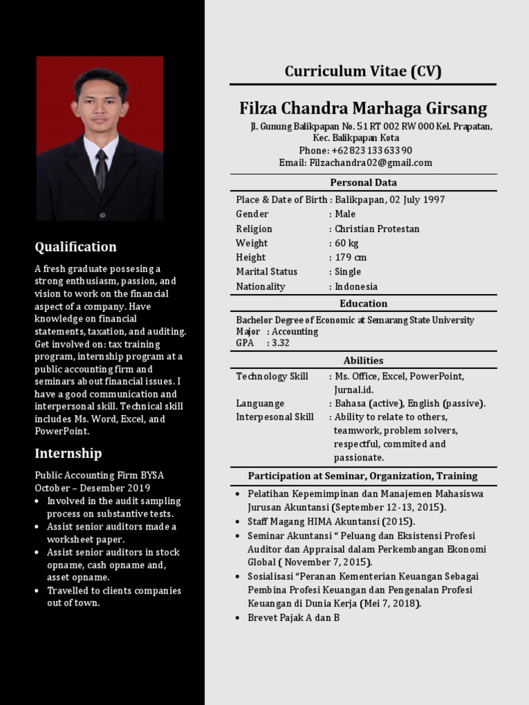 Contoh CV Dalam Bahasa Inggris | PDF | Accounting | Business