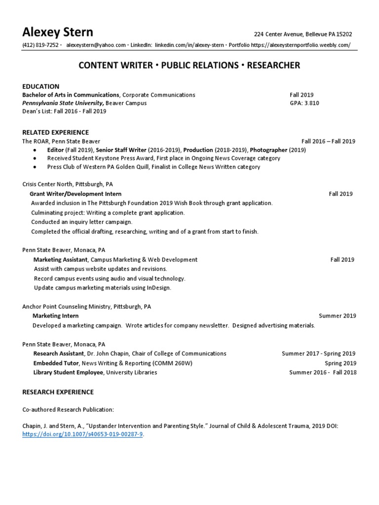 Stern Resume | PDF | Pennsylvania State University | News