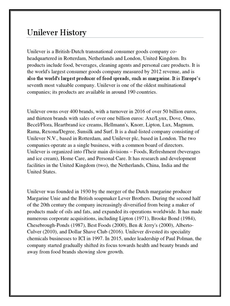 Unilever History | PDF | Unilever | Business