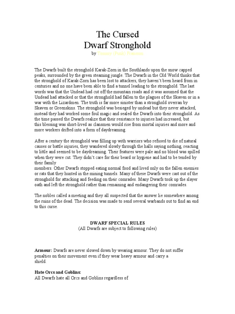 Cursed Dwarf Stronghold, The PDF | PDF | Fantasy | Armed Conflict