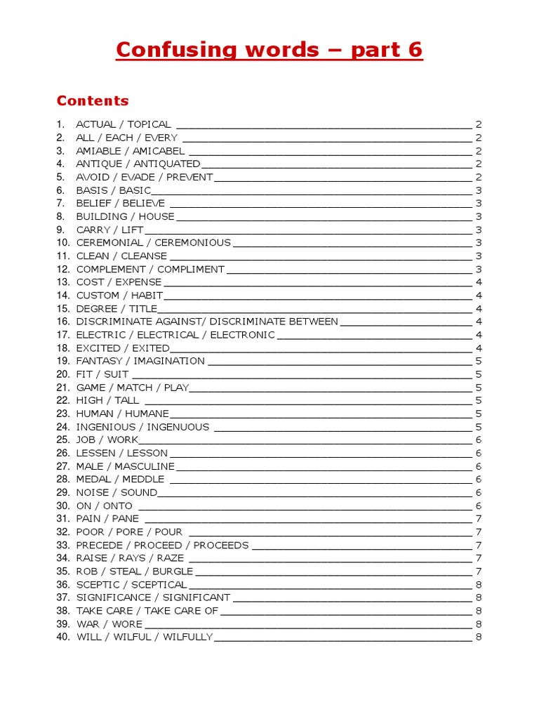 Confusing Words Complete Part 6 Ee | PDF | Social Science
