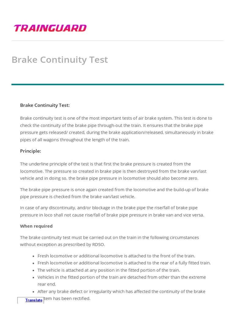 Brake Continuity Test in Railway | PDF | Brake | Valve