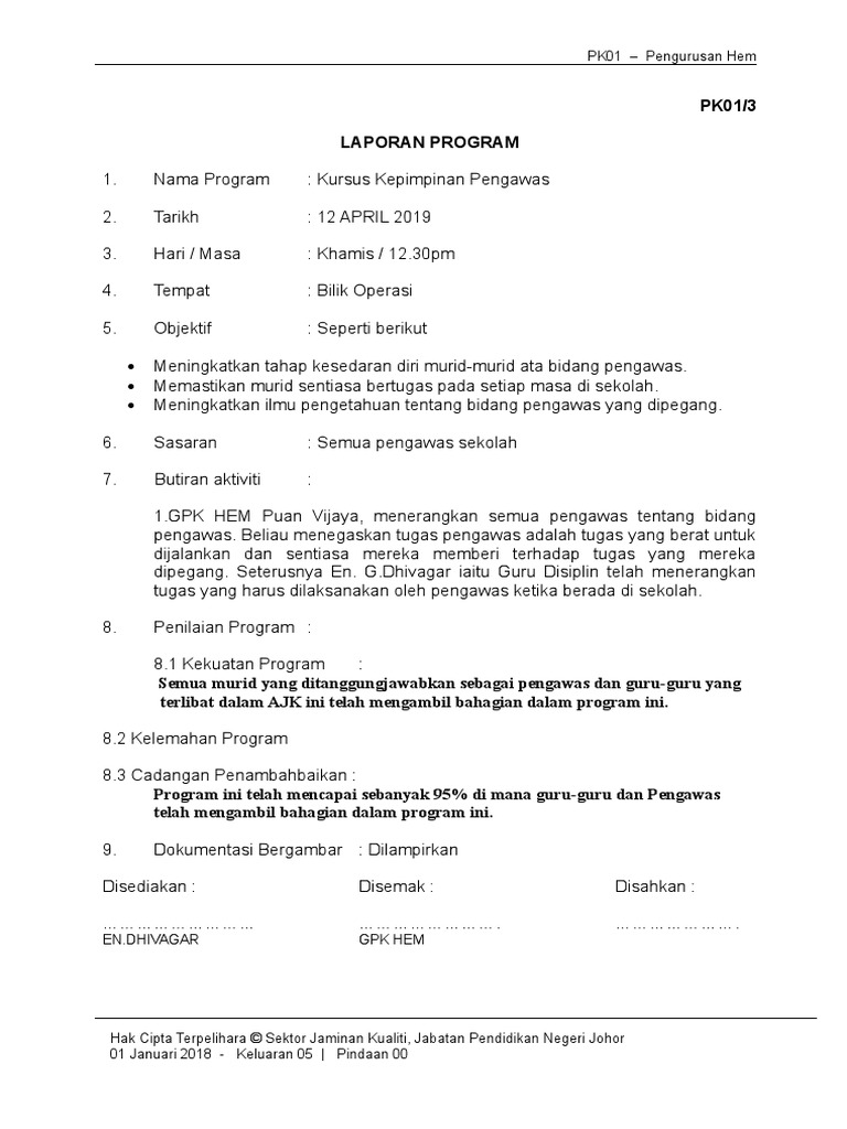 LAPORAN Program Kepimpinan Pengawas 2019 | PDF