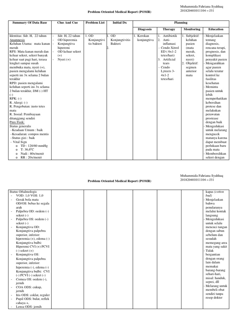 Problem Oriented Medical Report (POMR) tentang Konjungtivitis Bakteri ...