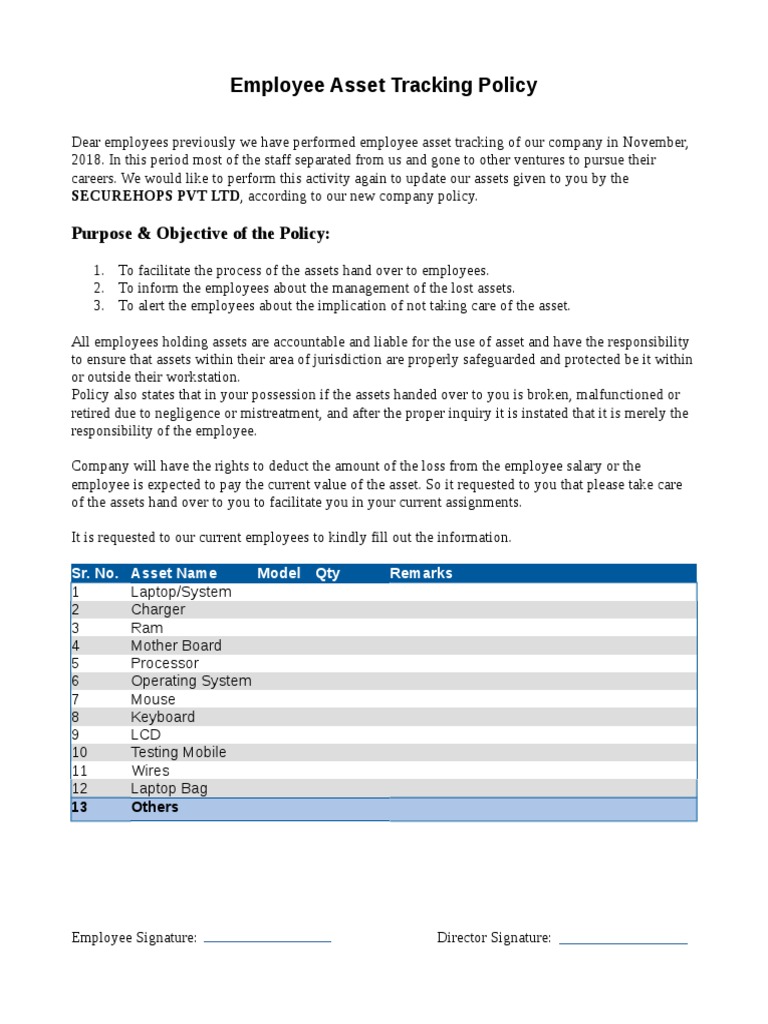Employee Asset Handover Form | PDF