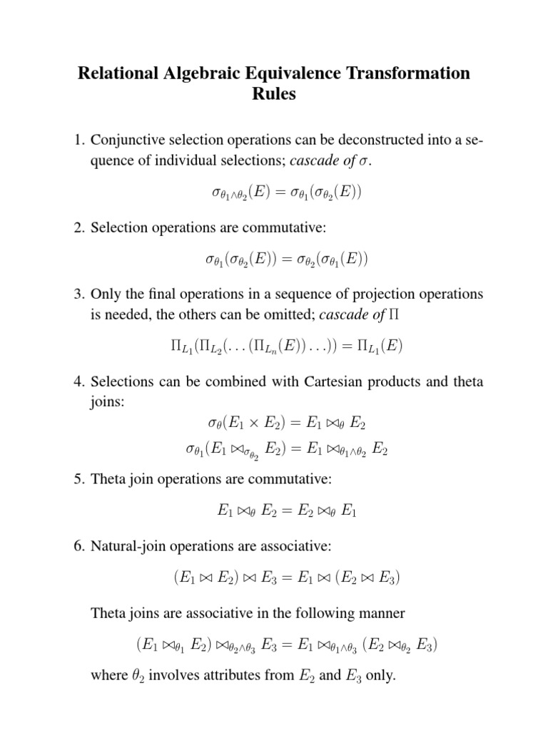 Relational Algebra Equivalence Rules | PDF | Abstract Algebra ...