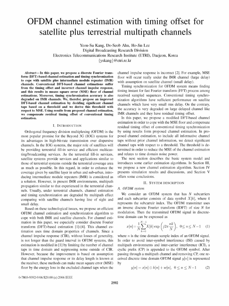 CE - OFDM Channel Estimation With Timing Offset For Satellite Plus ...
