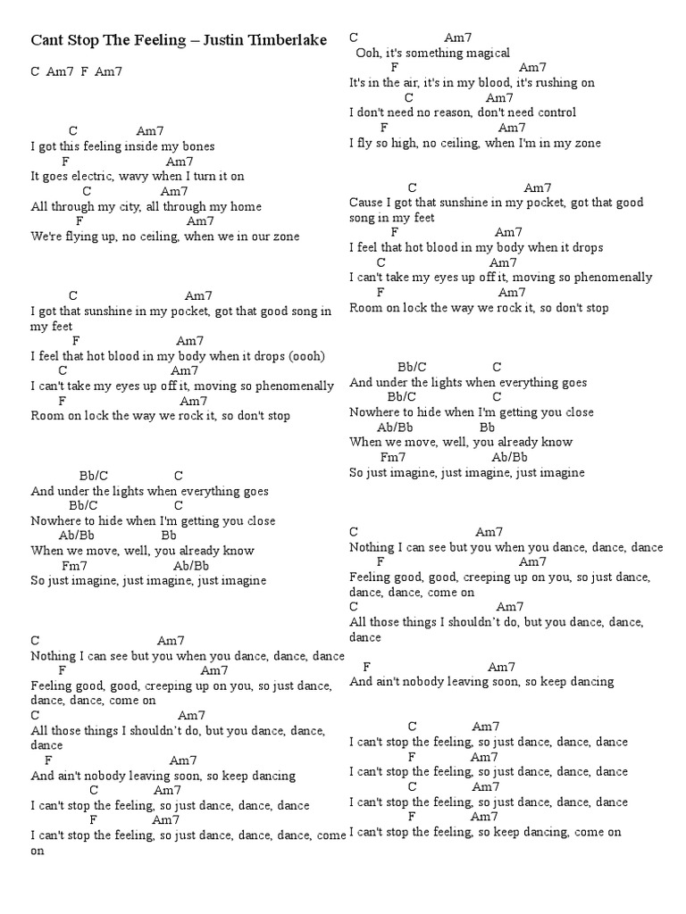 Cant Stop The Feeling - Justin Timberlake | PDF | Recorded Music