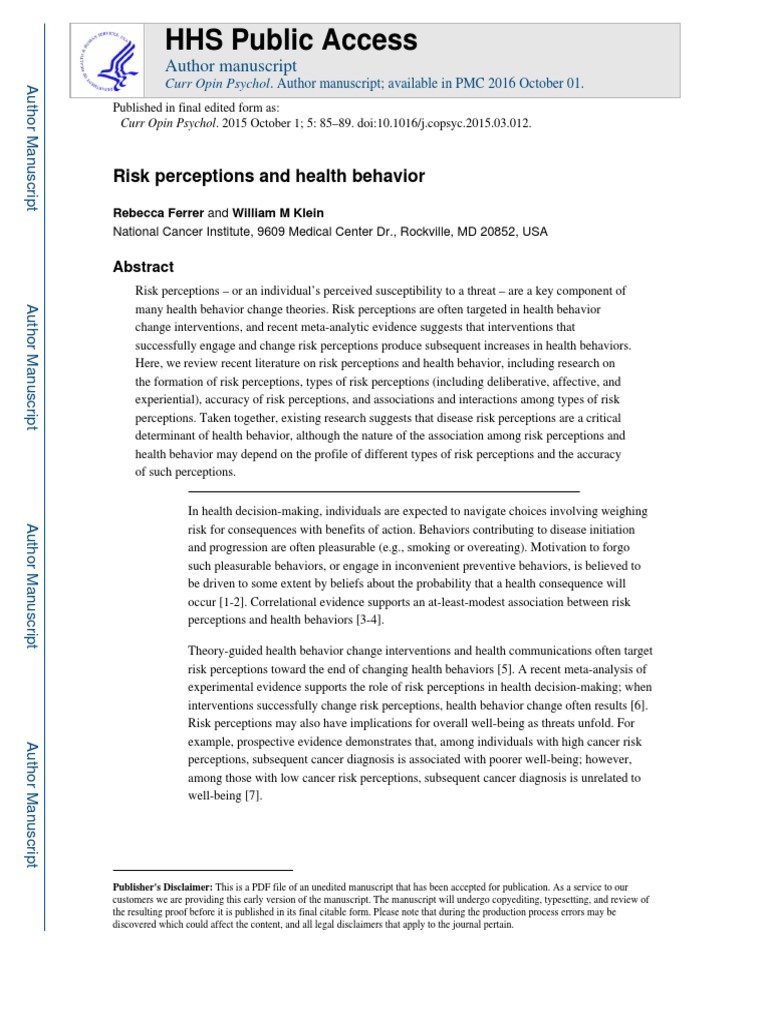 Understanding Risk Perceptions in Health | PDF | Risk | Affect (Psychology)