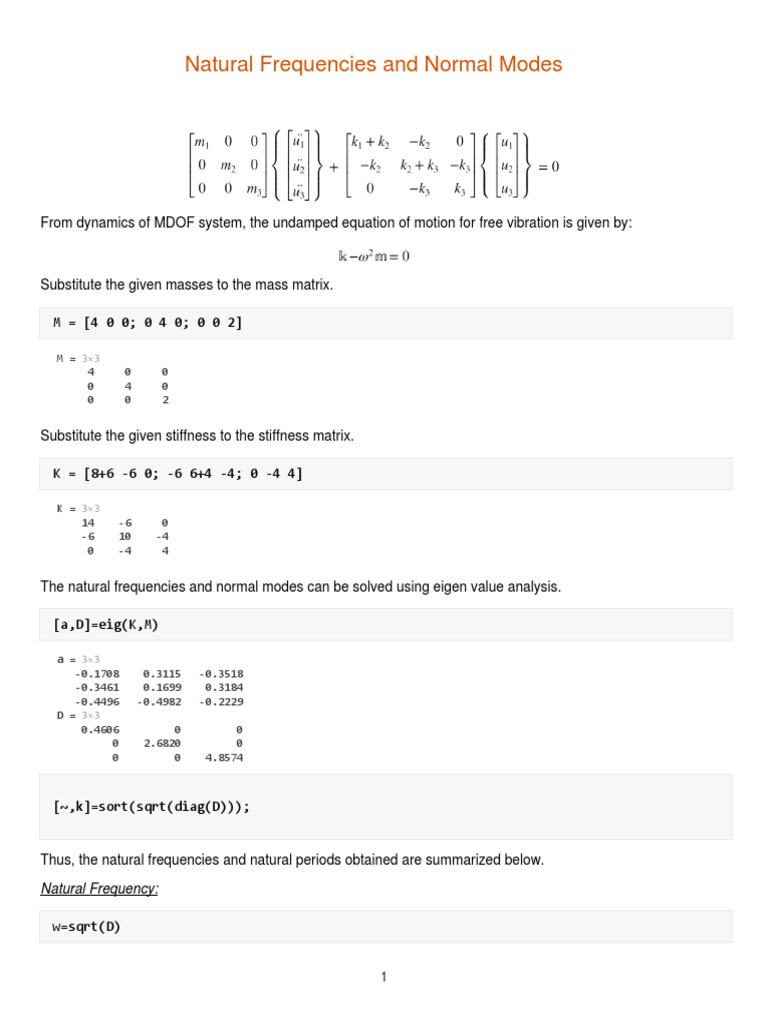Matlab Modal Analysis | PDF | Motion (Physics) | Linear Algebra