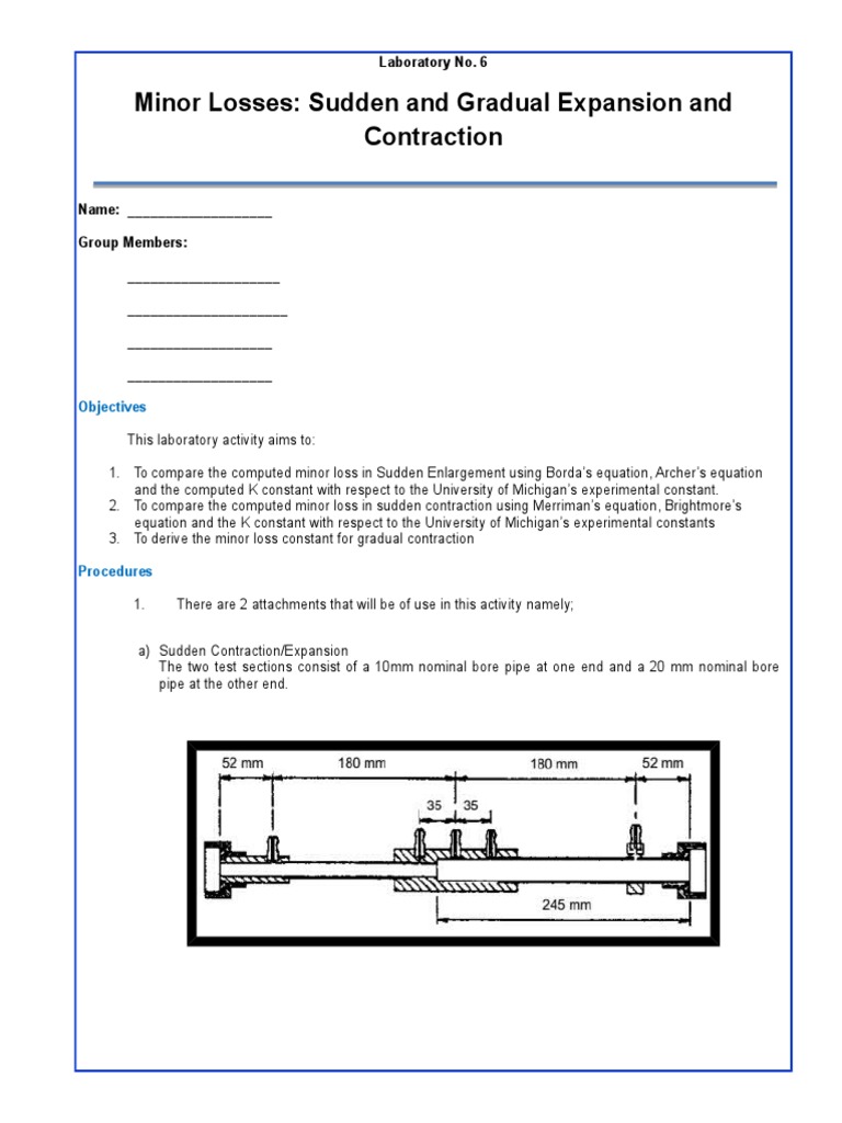 Laboratory 6 - Minor Loss Sudden and Gradual Expansion and Contraction ...